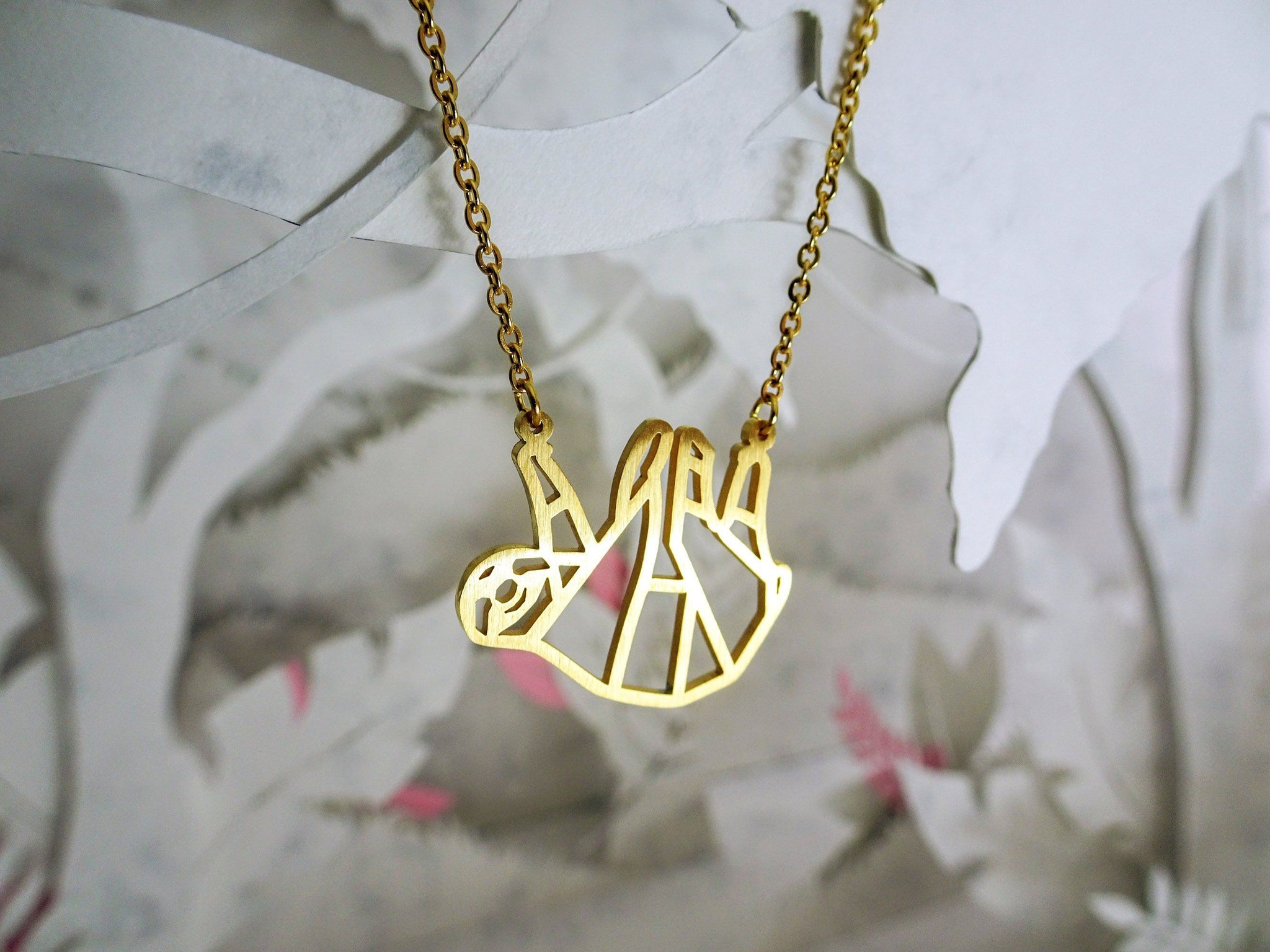 Sloth Gold Origami Necklace